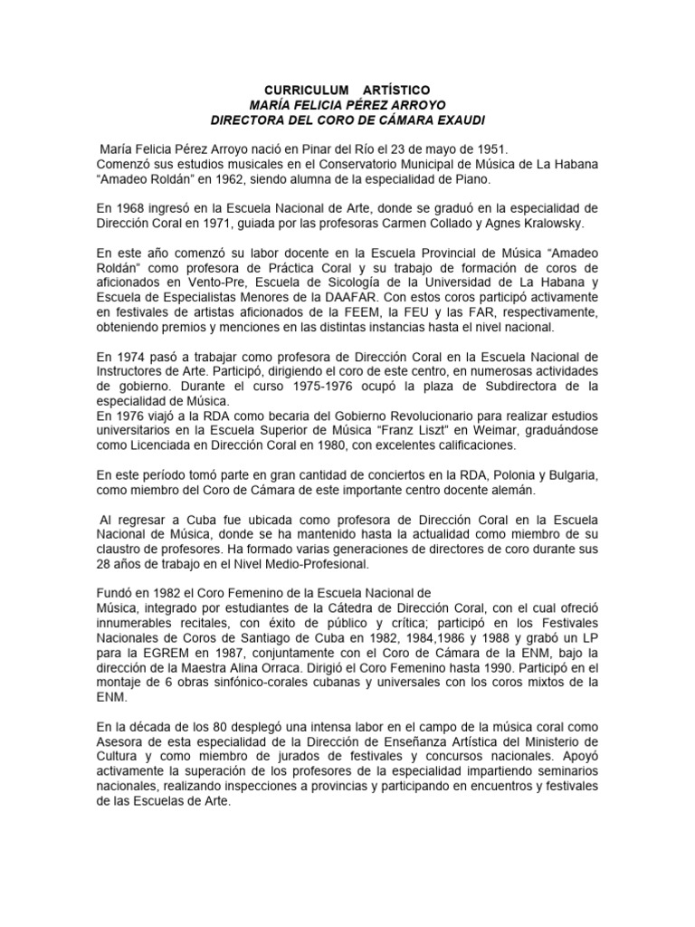 Exaudi Chamber Choir of La Habana Director's Artistic CV (ES) | PDF ...