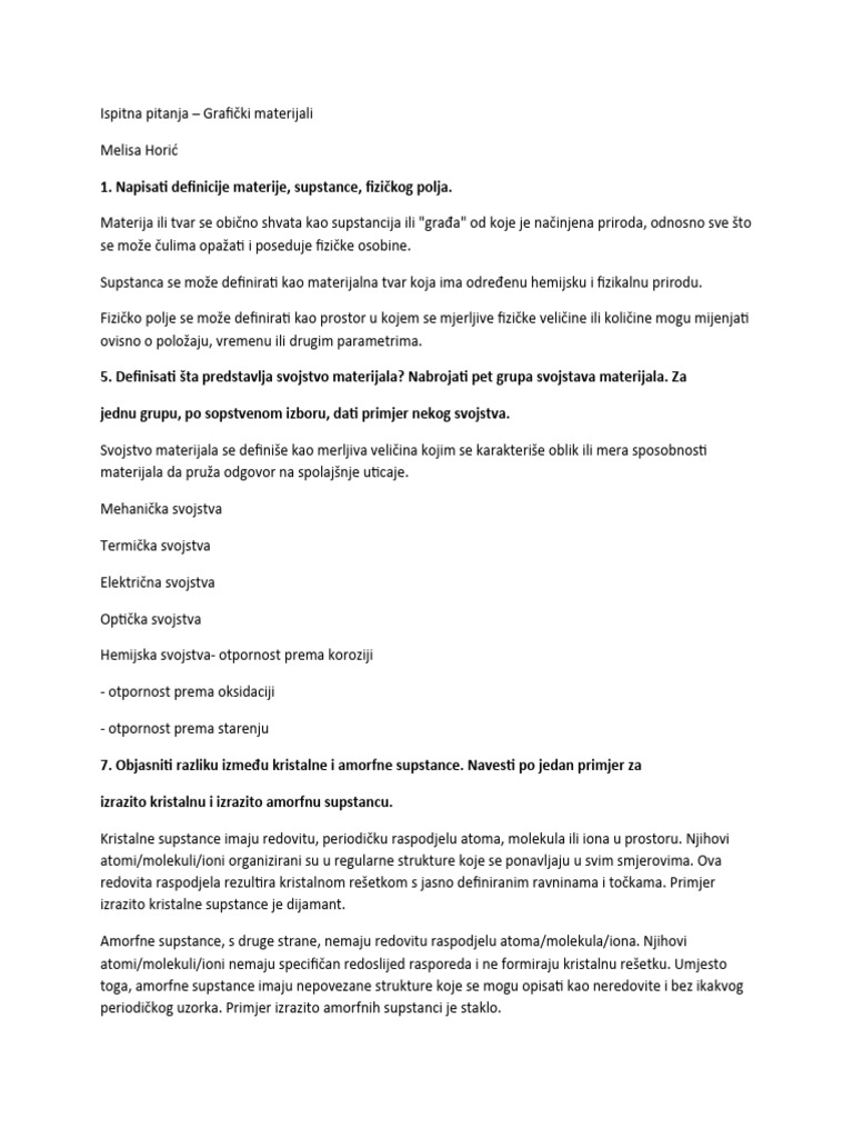 Ispitna Pitanja - Grafički Materijali | PDF