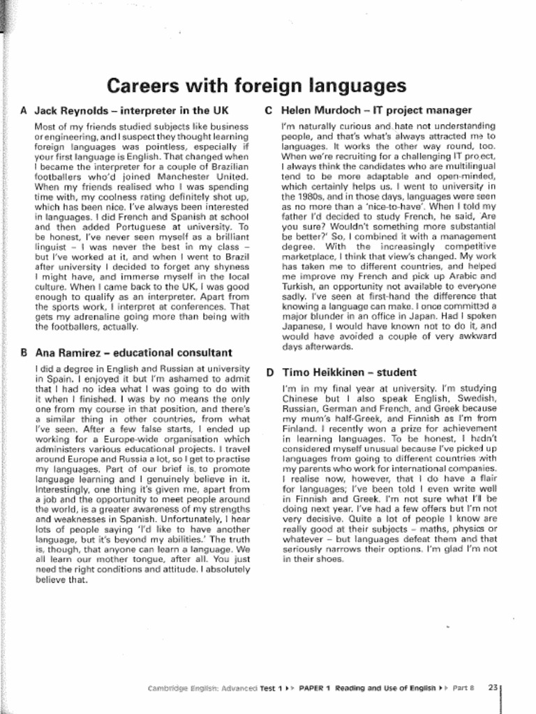 Cae Test 2 Paper 1 Part 8.2 With Key | PDF