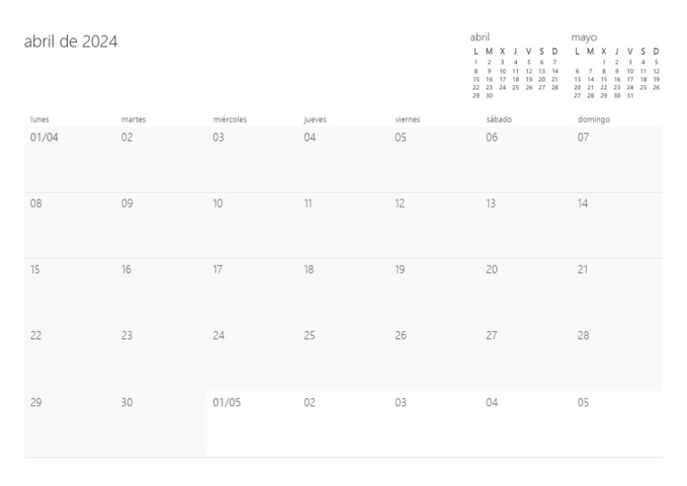 Calendario de abril y mayo 2024 | PDF
