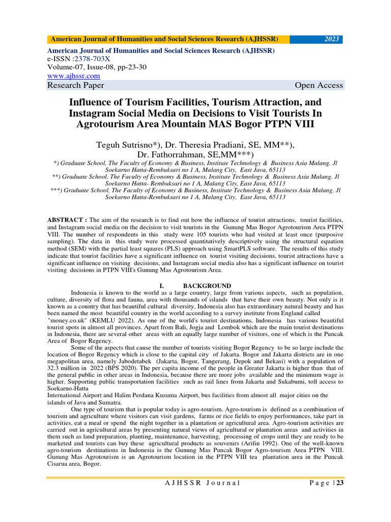 Influence Of Tourism Facilities Tourism Attraction And Instagram Social Media On Decisions To