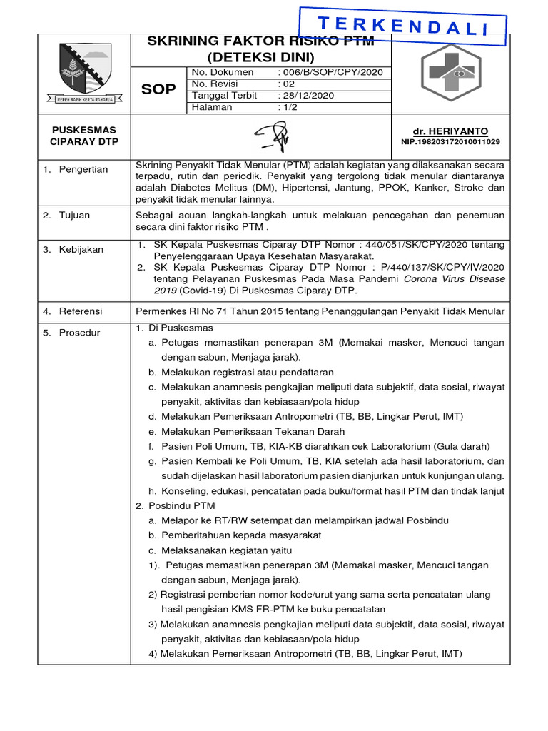 Sop Skrining PTM | PDF