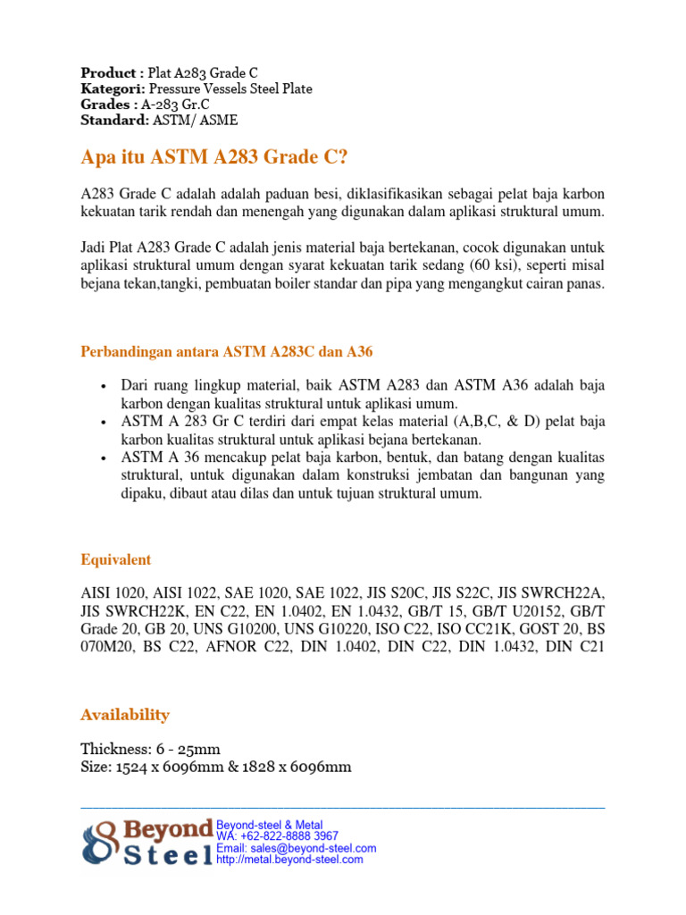 A283 Grade C Datasheet PDF Beyond-Steel | PDF
