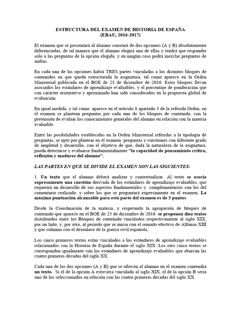 Historia Espana Contenido Estructura Examen | PDF | Aprendizaje
