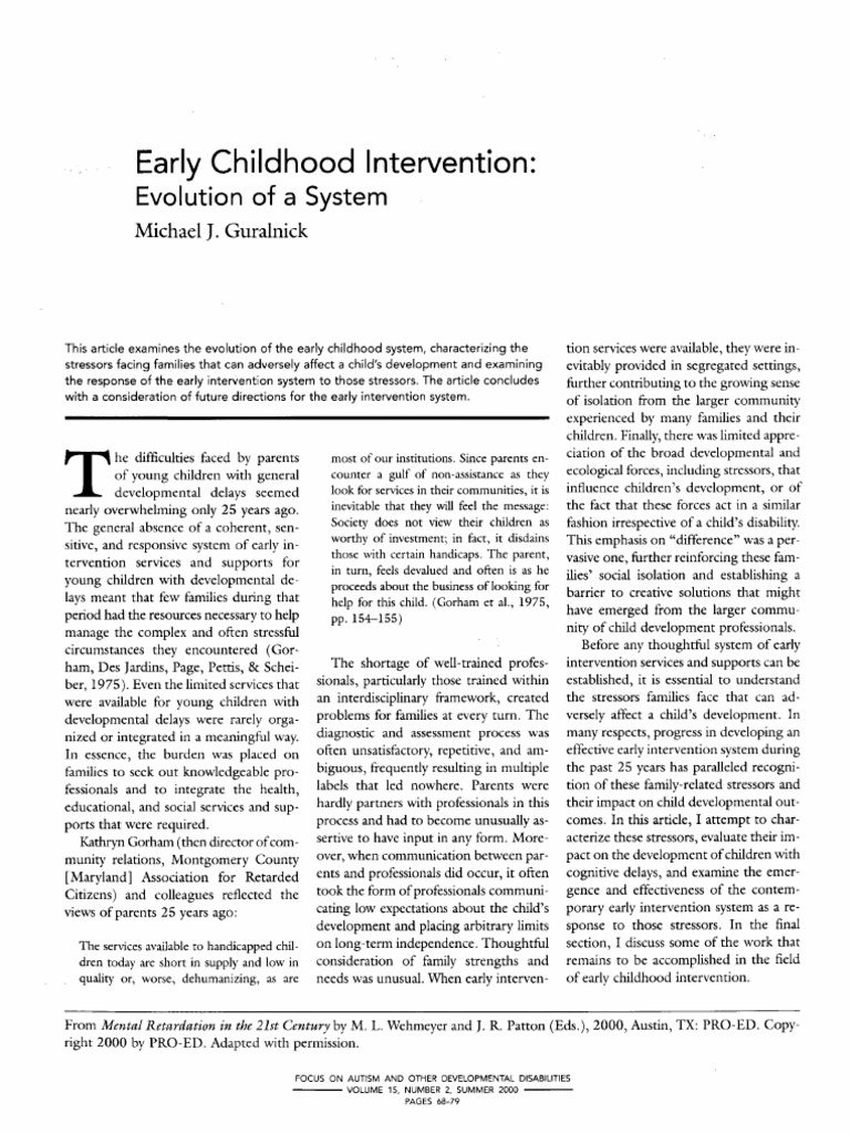 Early Intervention Evolution | PDF | Child Development | Developmental ...