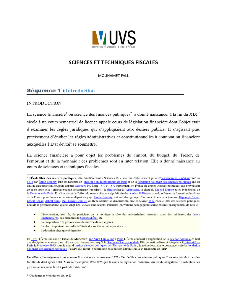 Sciences Et Techniques Fiscales - SEQ1 | PDF | Impôts