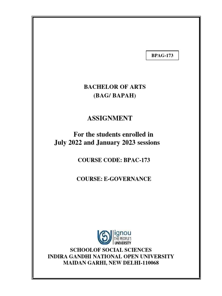 E-Governance Assignments for BPAG-173 | PDF | Understanding ...
