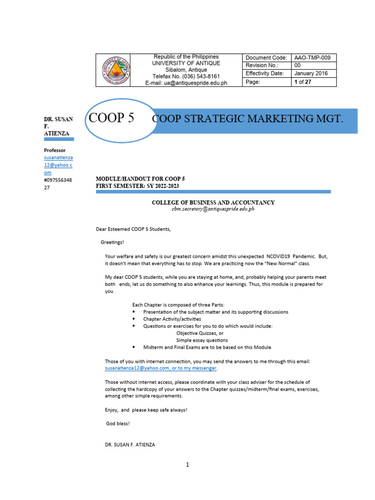 Revised Module In Coop 5 Strat Mktg Mgt Pdf Market Economics