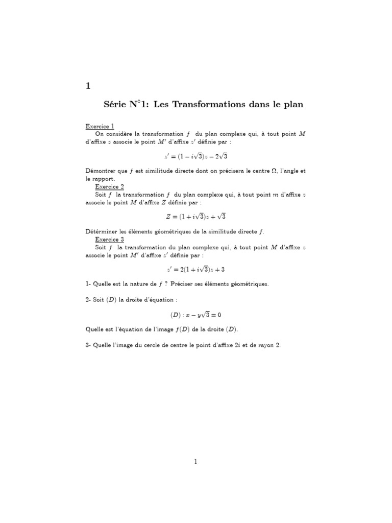 Série D'exercices Sur Les Transformations Sur Le Plan | PDF