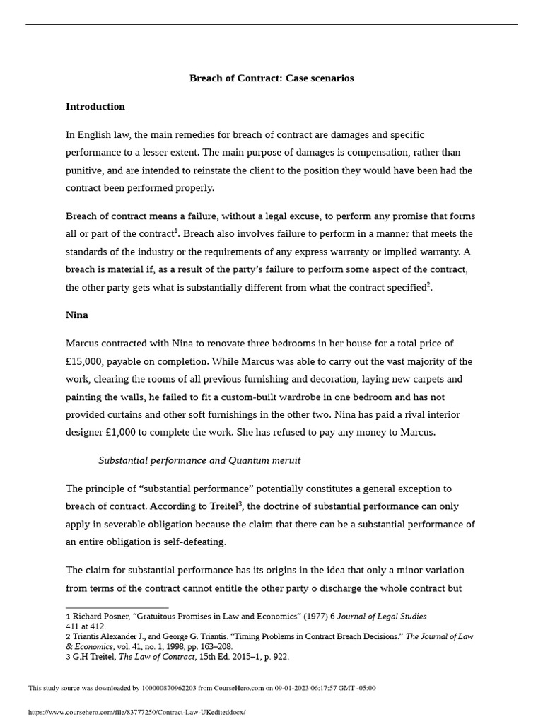 Breach of Contract: Key Case Studies | PDF | Damages | Specific Performance