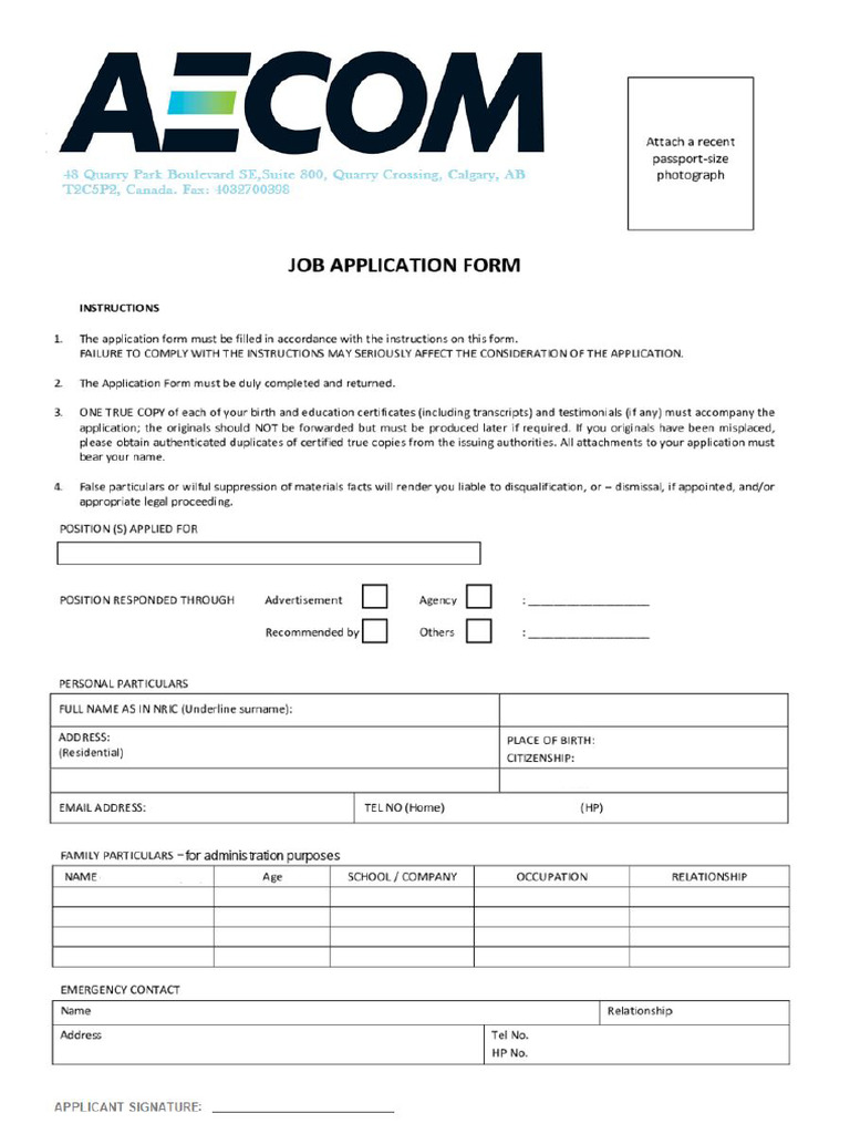 Aecom Job Application Form | PDF