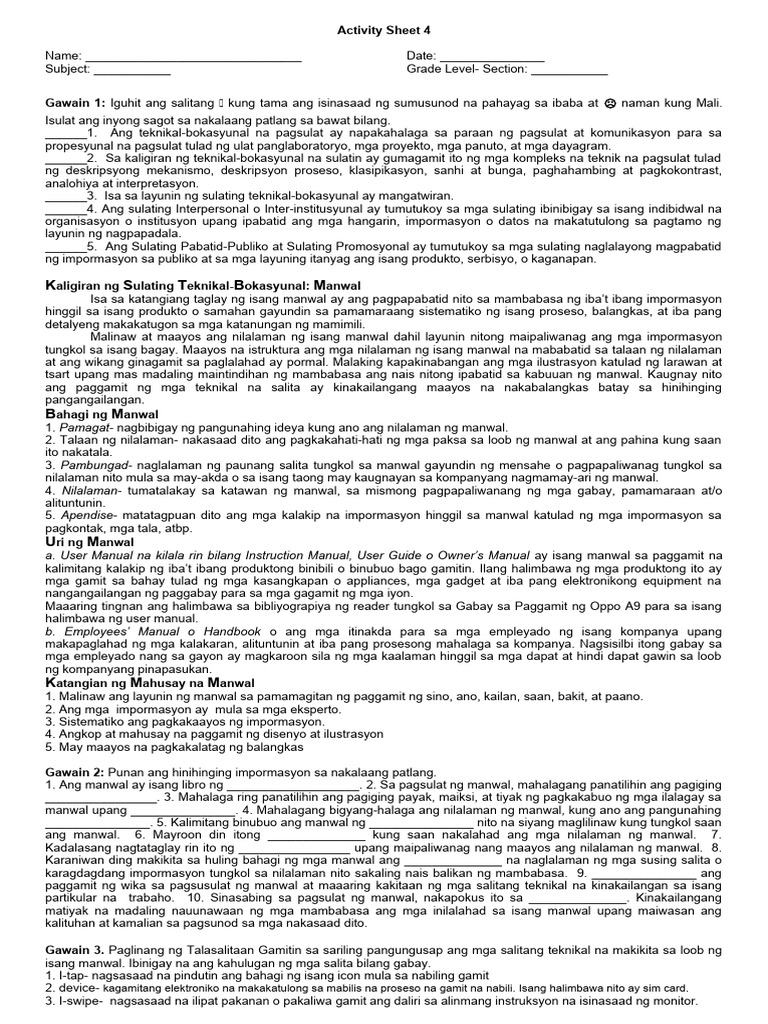Activity Sheet 4 - Piling Larang | PDF