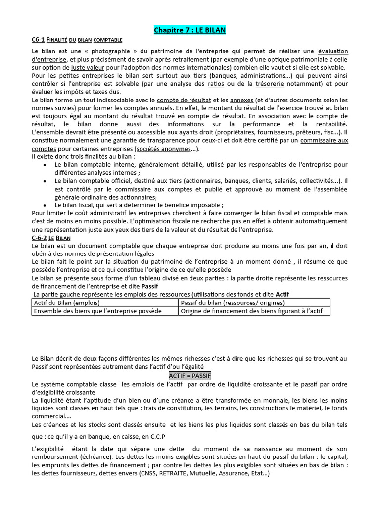 Comprendre le bilan comptable d'entreprise | PDF | Bilan comptable ...