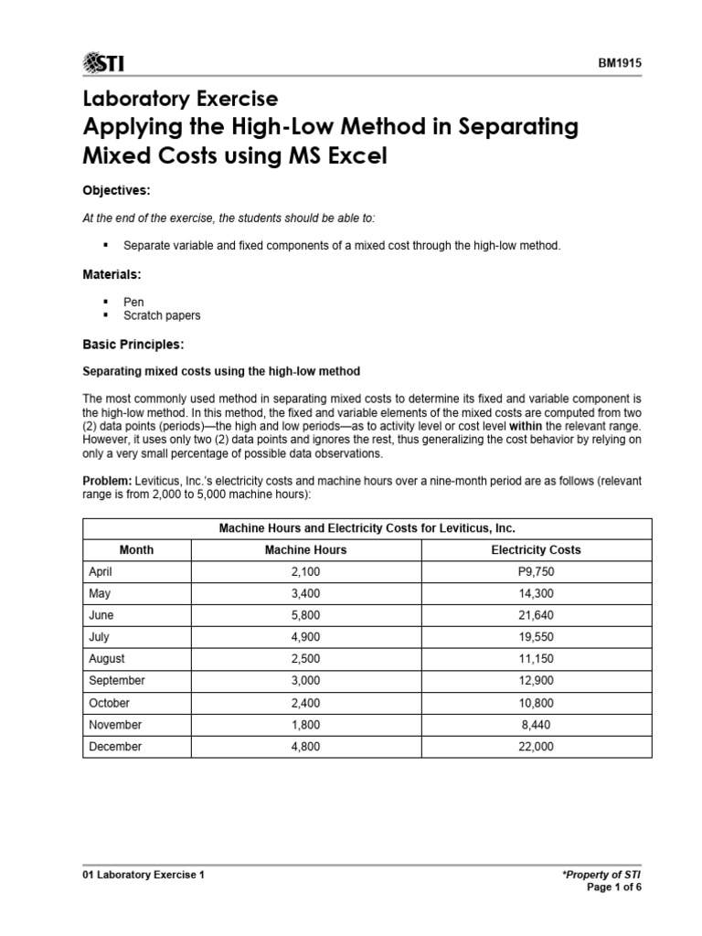 High-Low Method Excel Exercise | PDF | Spreadsheet | Computing