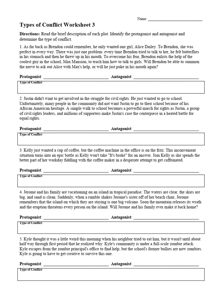 Types of Conflict Worksheet 3 | PDF