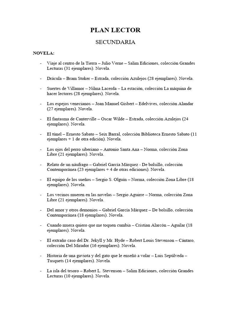 Plan Lector Secundaria 2021 | PDF | Libros para adolescentes
