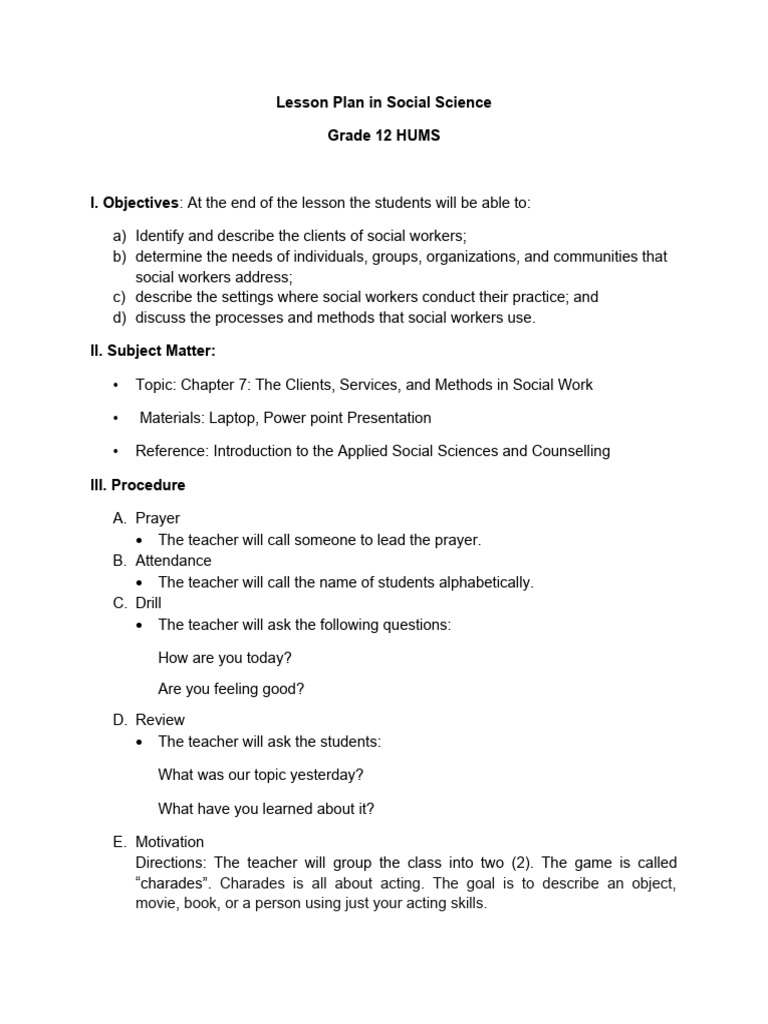 Lesson Plan Chap 7 | PDF | Social Work | Welfare