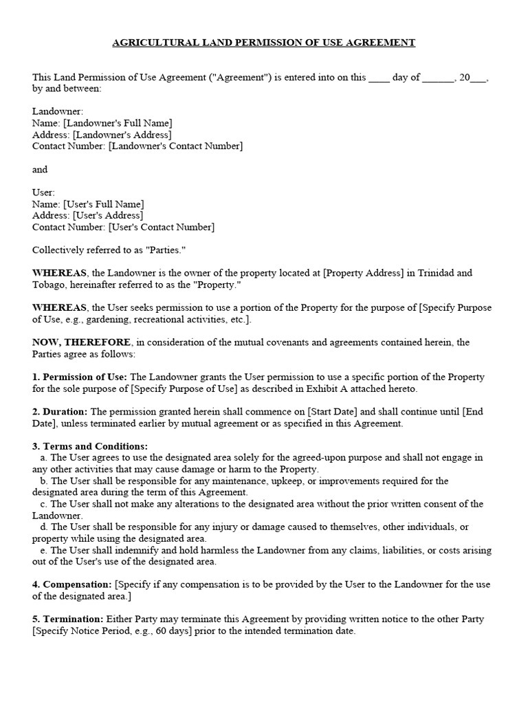 Land Permission of Use Agreement | PDF