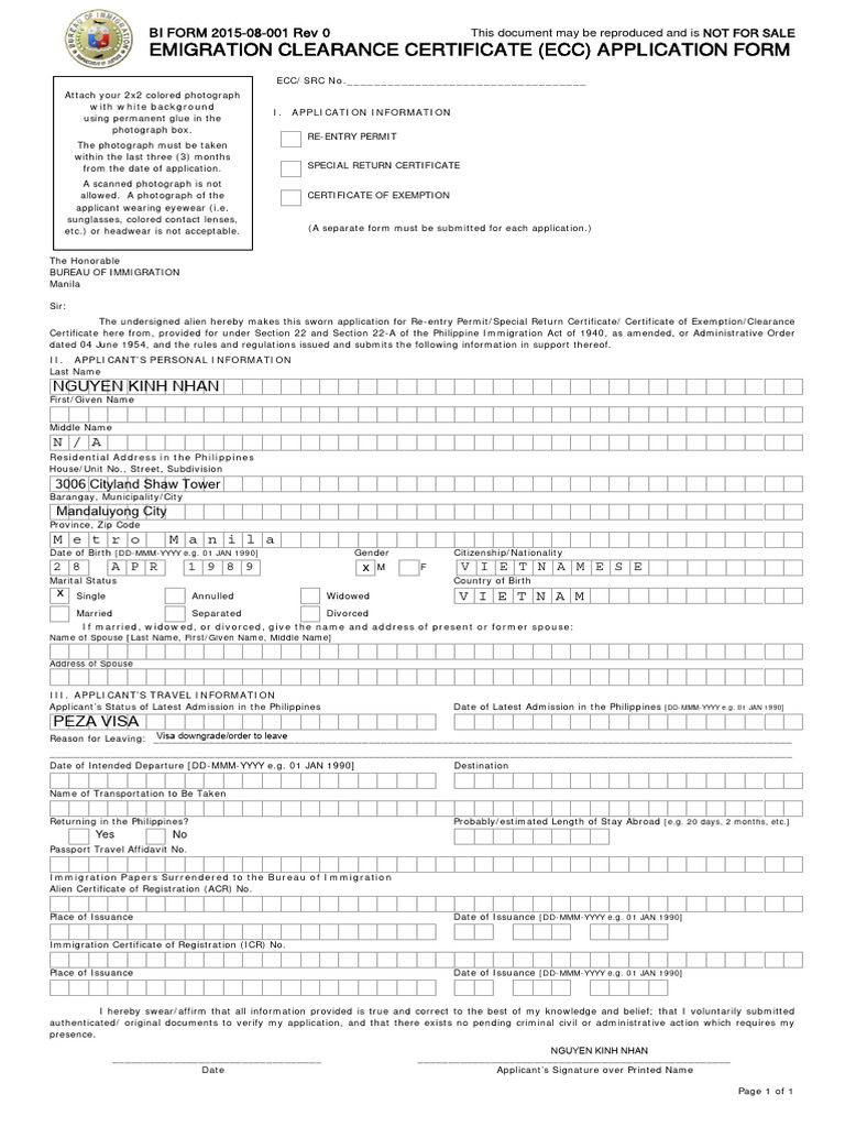 Ecc Form NKK | Download Free PDF | Travel Visa | Human Migration