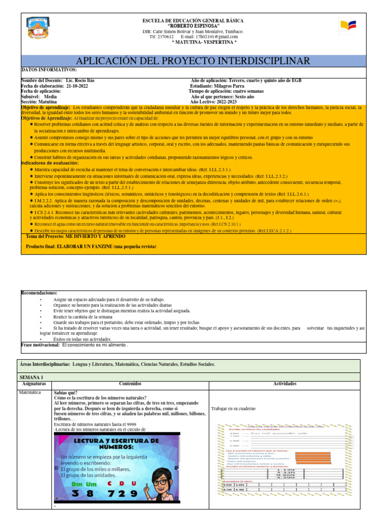 Proyecto Interdisciplinar 6to D | PDF | Adjetivo | Aprendizaje