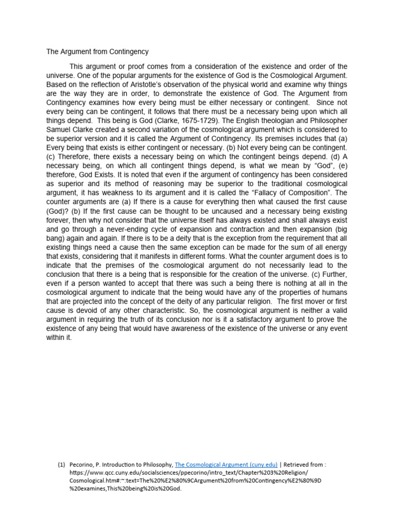 The Argument From Contingency | PDF | Argument | Religious Belief And ...