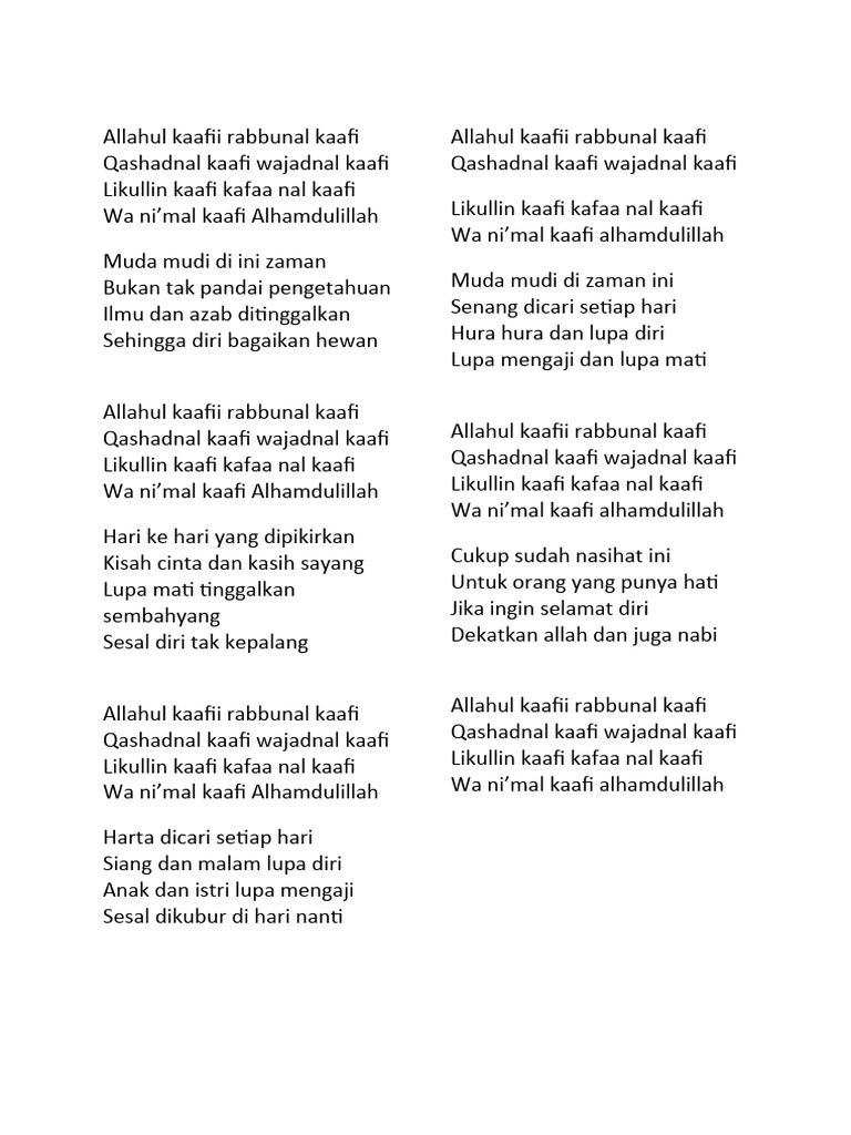 Lirik Sholawat Allahul Kafi Muda Mudi | PDF | Kajian Bahasa Asing ...
