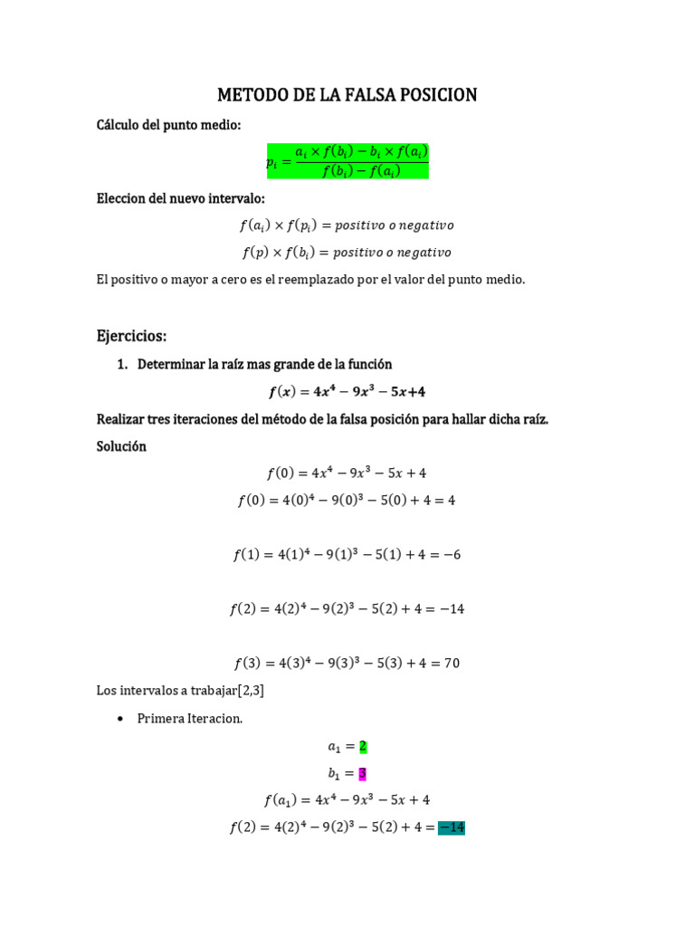 Método de Falsa Posición: Ejercicios | PDF | Programación de ...