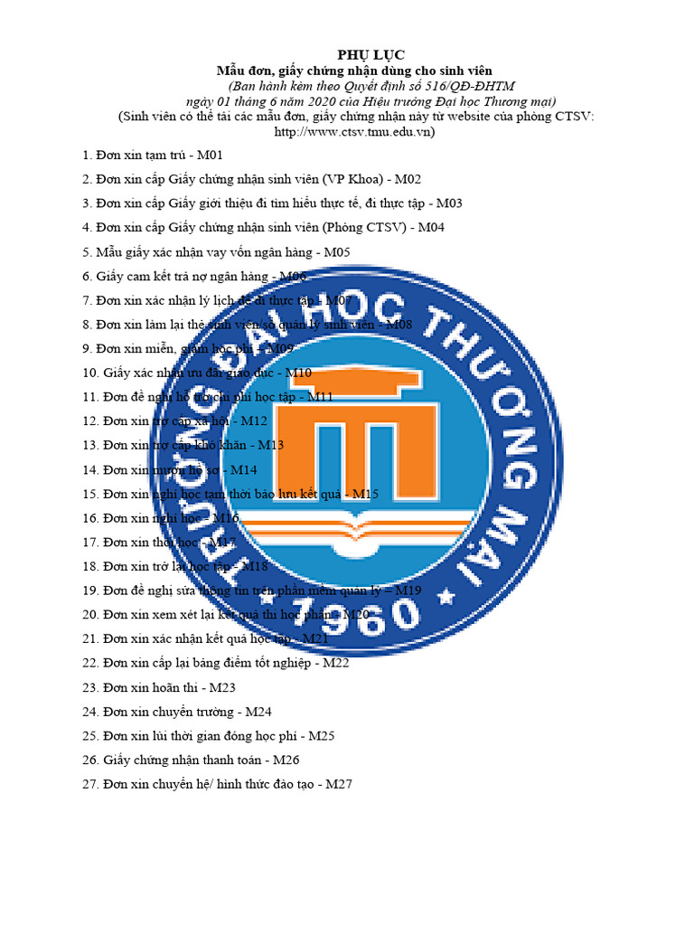 Cac Mau Don Danh Cho Sv Dh Chinh Quy | PDF