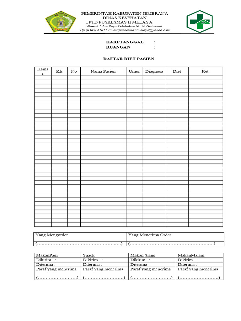 Form Daftar Diet Pasien | PDF