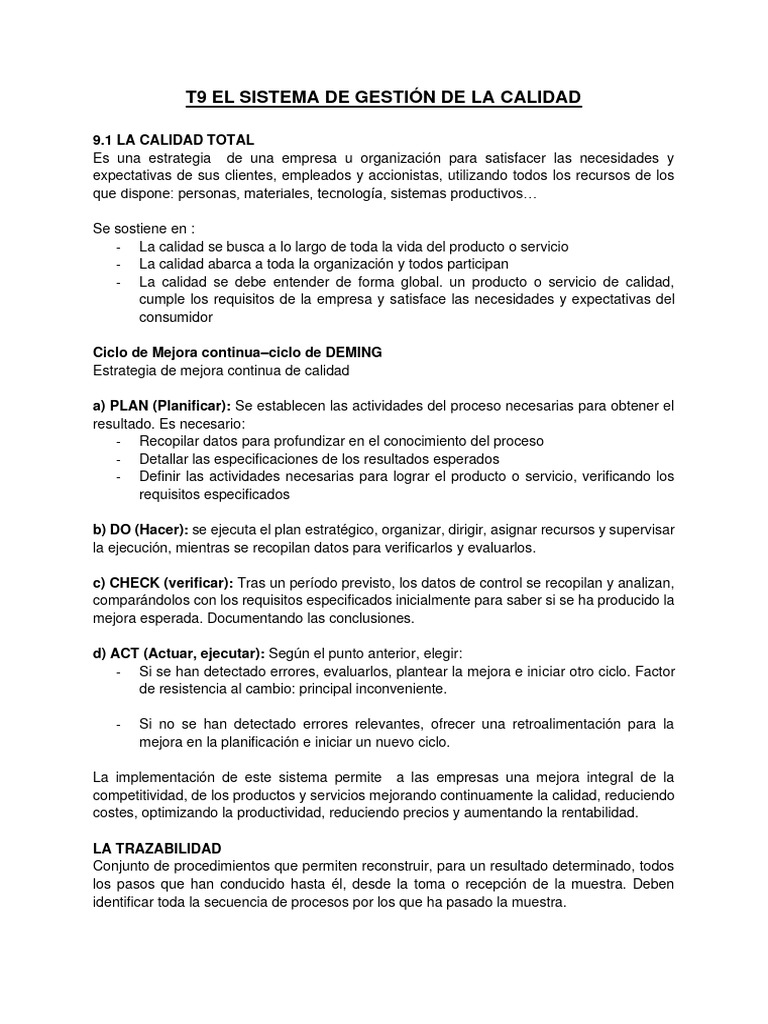 T9 El Sistema de Gestión de La Calidad | PDF | Calidad (comercial) | Laboratorios