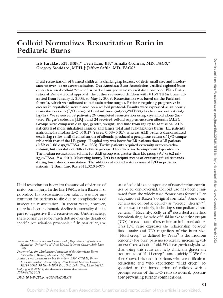 Colloid Normalizes Resuscitation Ratio in Pediatric Burns | PDF | Burn ...