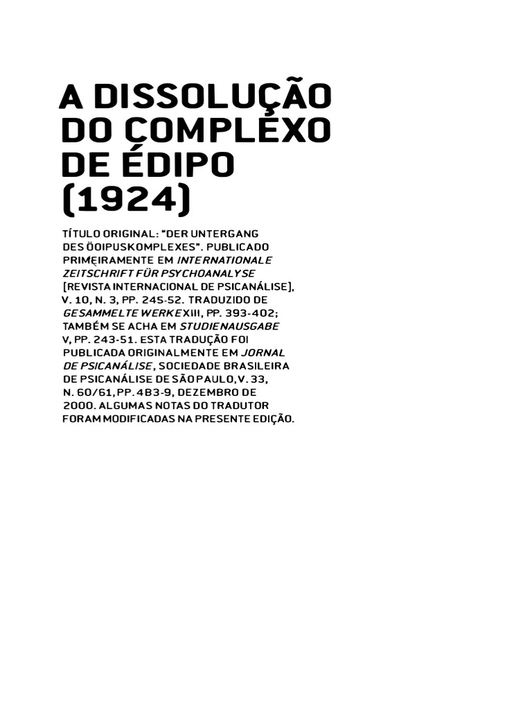 A Dissolução Do Complexo de Édipo (1924) - Freud | PDF | Complexo de ...