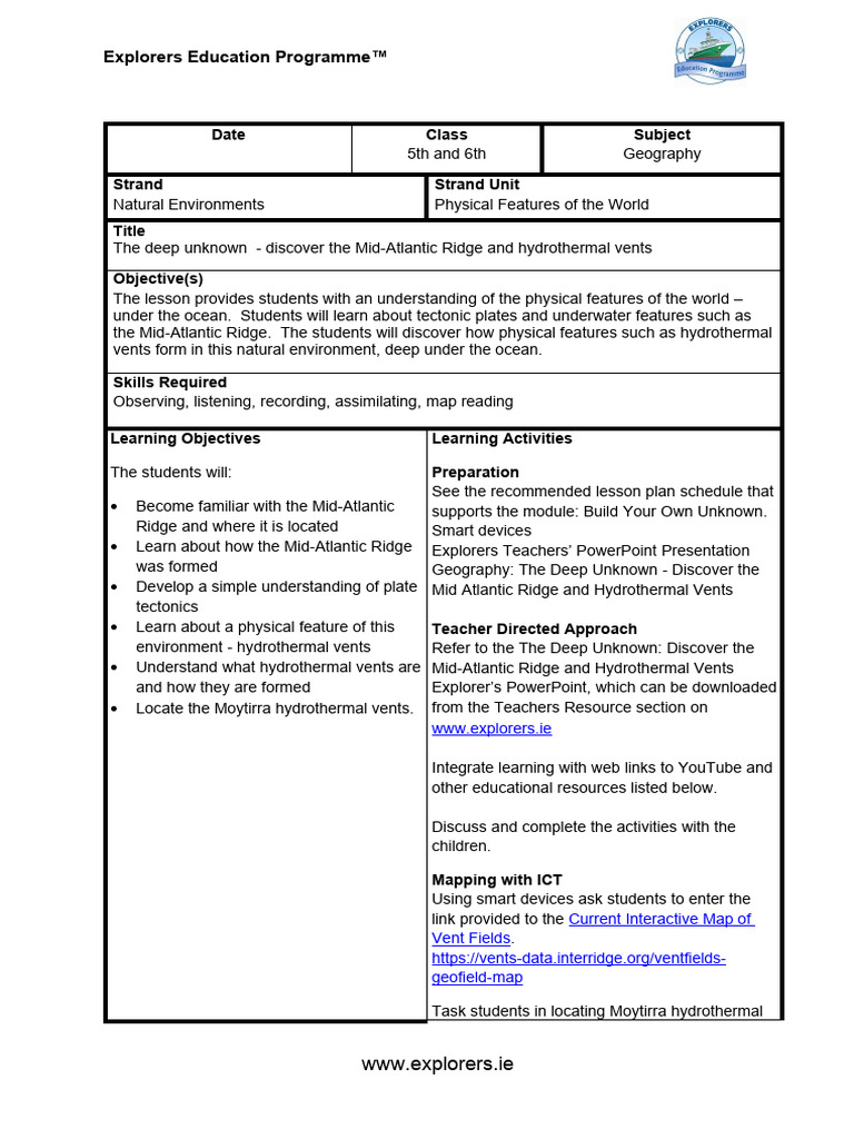 Geography 5th and 6th Class - THE DEEP UNKNOWN - DISCOVER THE MID ...