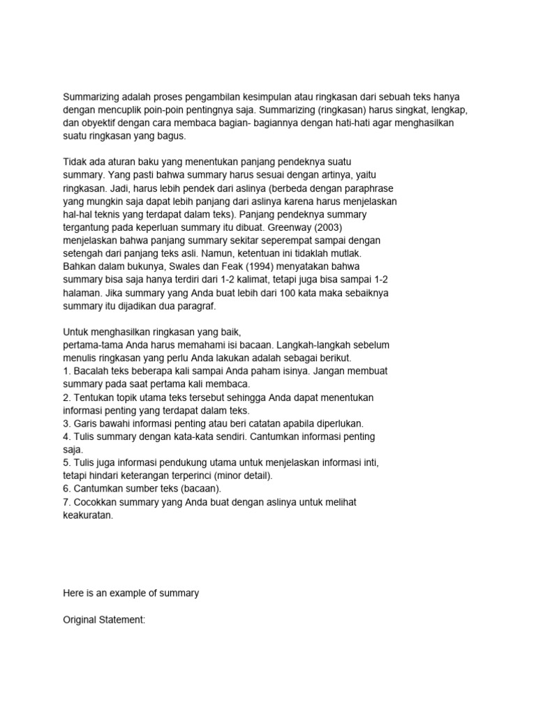 Summarizing Adalah Proses Pengambilan Kesimpulan Atau Ringkasan Dari ...