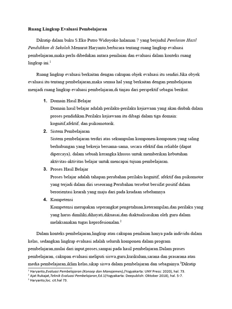 Ruang Lingkup Evaluasi Pembelajaran | PDF