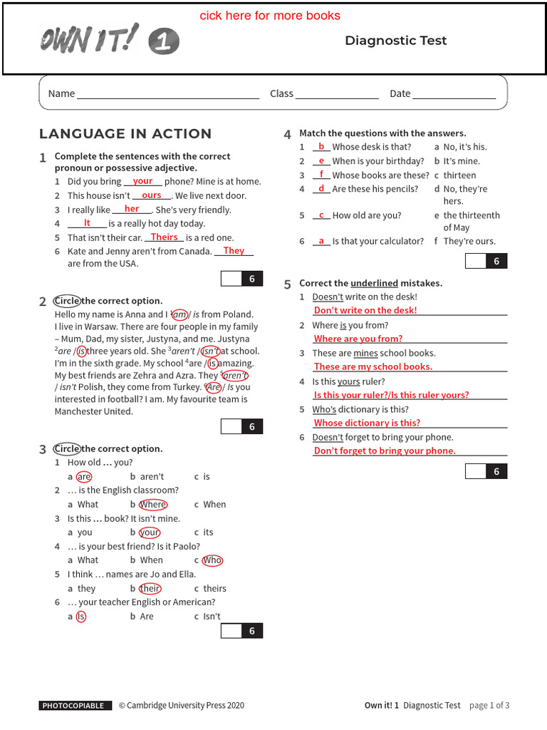 Diagnostic Test With Answers | PDF | Languages | Foreign Language Studies