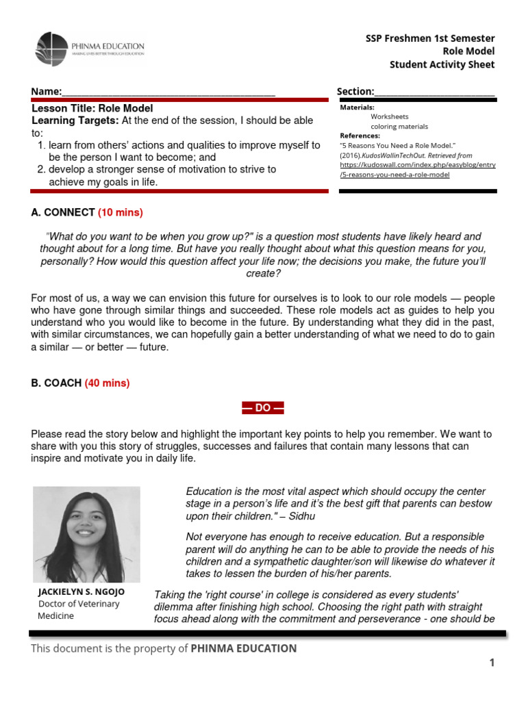 4) Freshmen Sem 1 - Role Model (SAS) | PDF