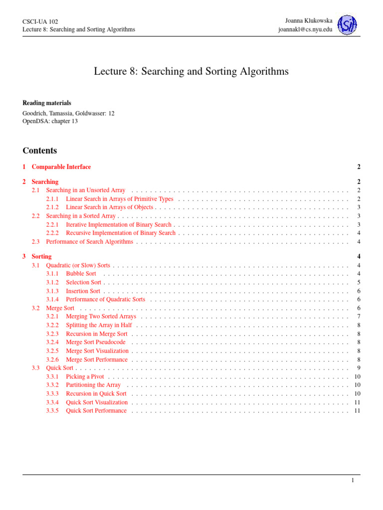 Lecture08 Searchingandsorting Pdf Arithmetic Computer Programming