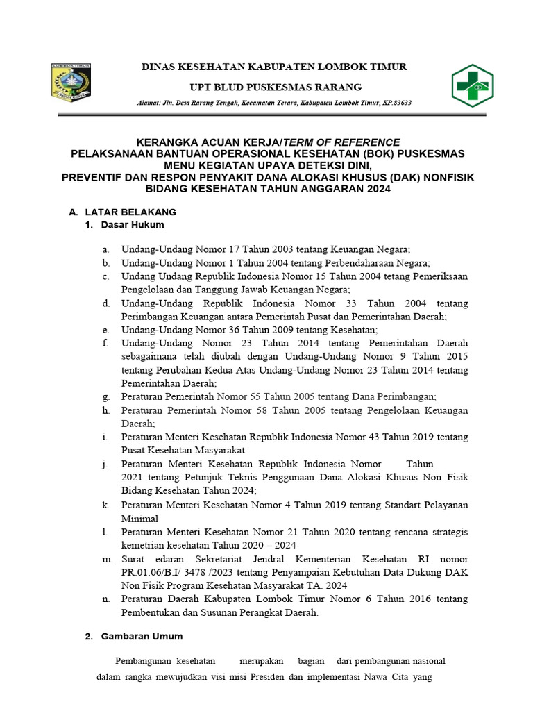 TOR Deteksi Dini | PDF