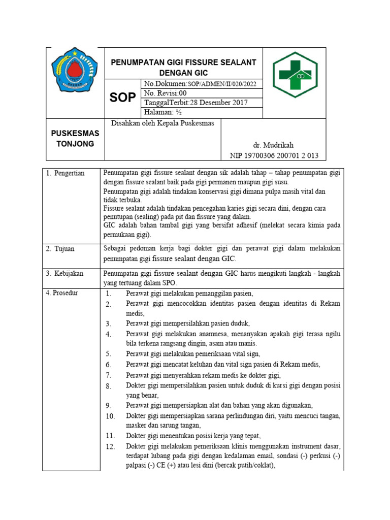 Spo Penumpatan Gigi Fissure Sealant Dengan Sik | PDF