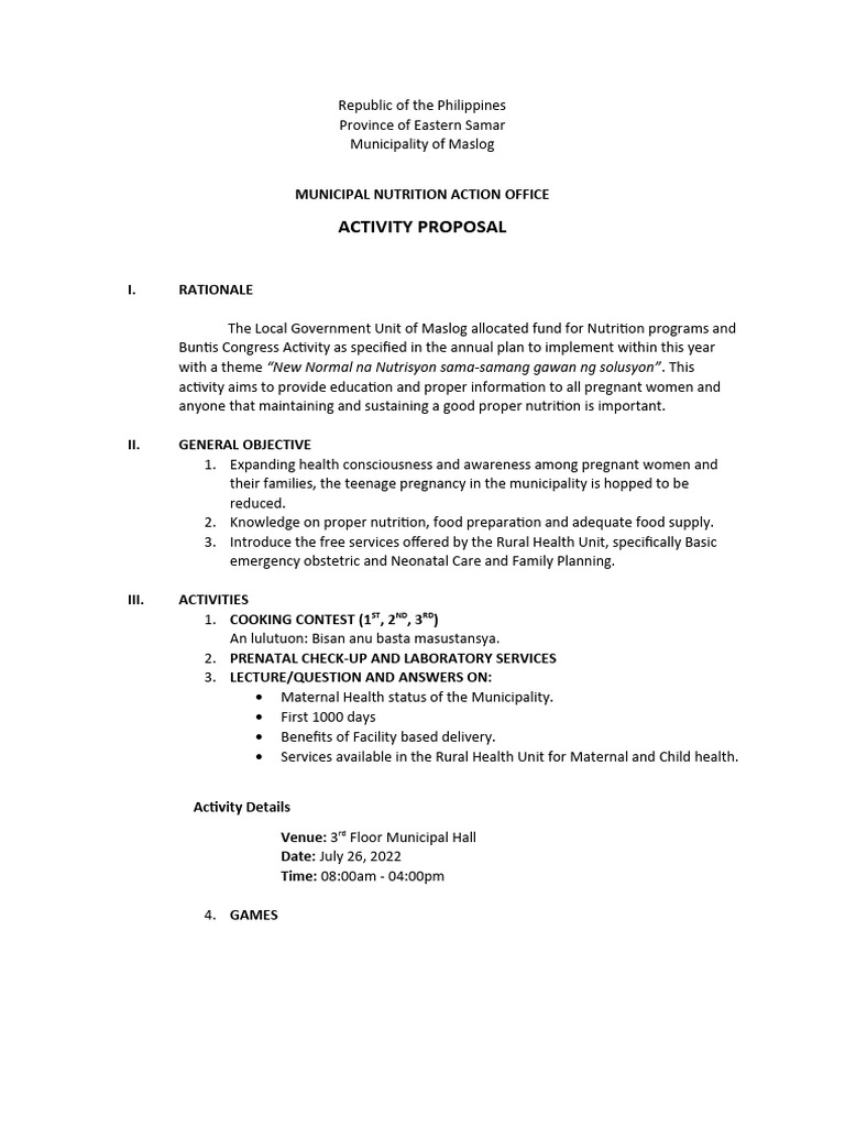 Activity Proposal | PDF | Pregnancy | Maternal Health