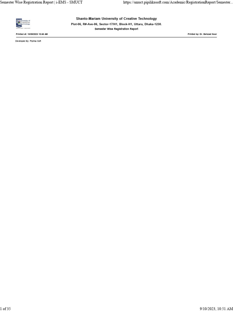10.09.2023-Semester Wise Registration Report i-EMS - SMUCT | PDF