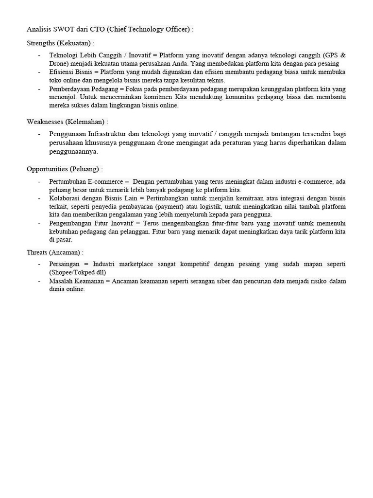 Analisis SWOT Dari CTO | PDF