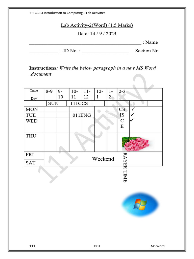 Lab Activity: MS Word Basics | PDF