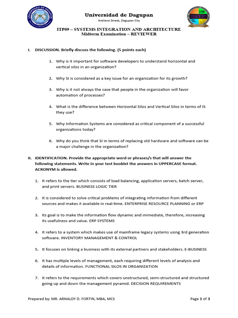 Itp09 Sia Midterm Exam Reviewer | PDF | Enterprise Resource Planning | Computer Engineering