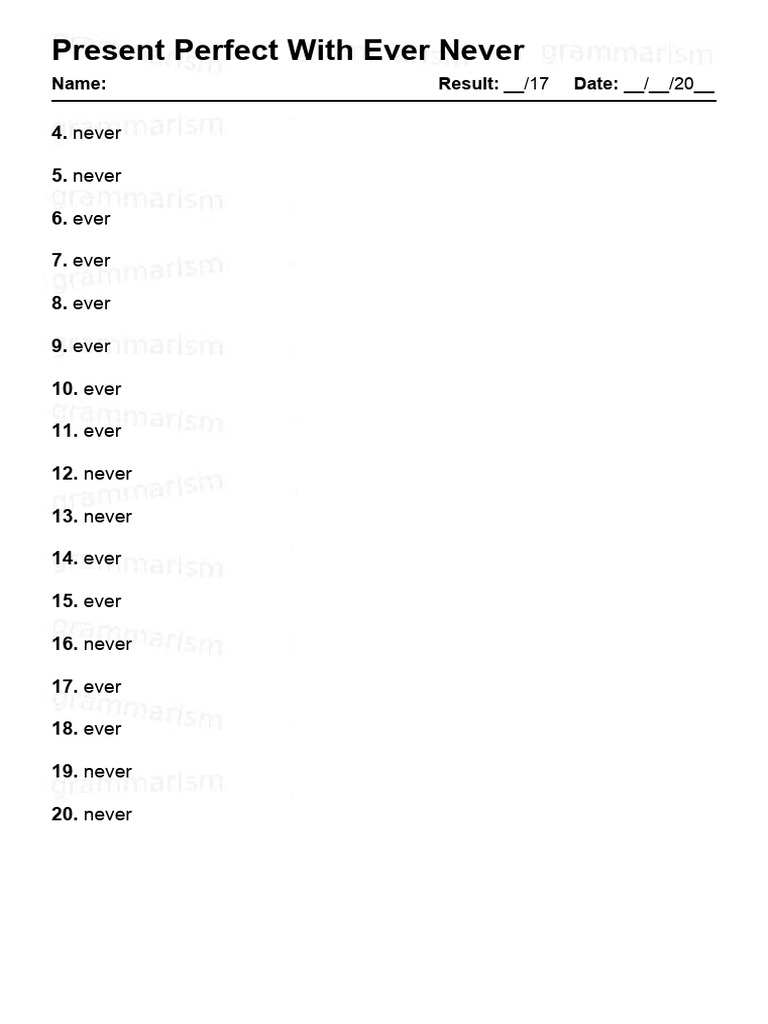 Ever and Never - Worksheet Key | PDF