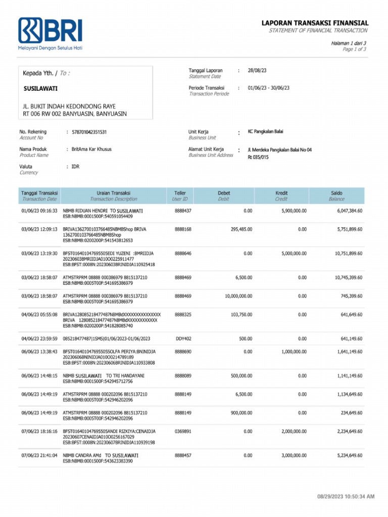 Contoh Rekening Koran 3 | PDF