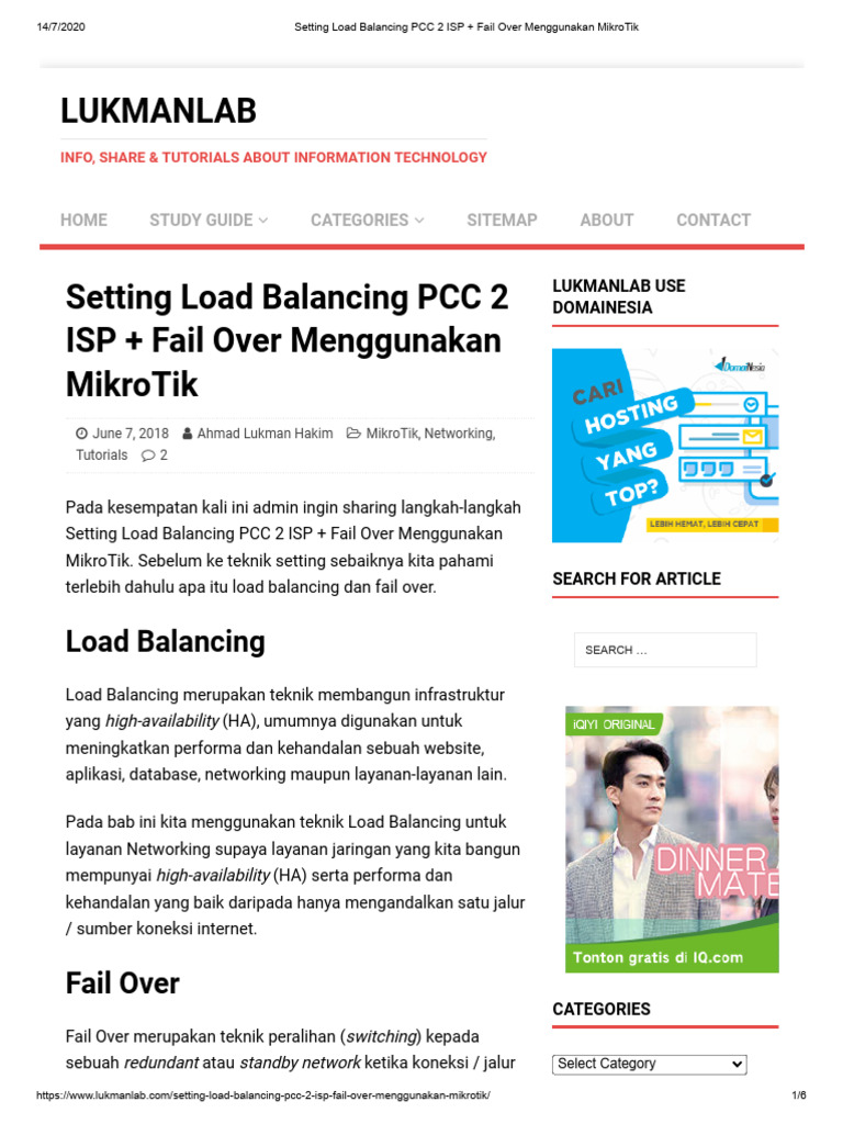 Setting Load Balancing PCC 2 ISP + Fail Over Menggunakan MikroTik | PDF Setting Load Balancing PCC 2 ISP + Fail Over Menggunakan MikroTik | PDF