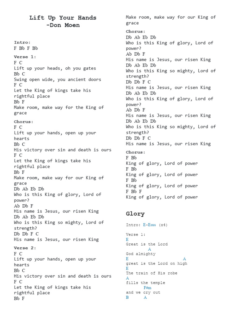 Lift Up Your Hands | Descargar gratis PDF | Song Structure | Glory ...