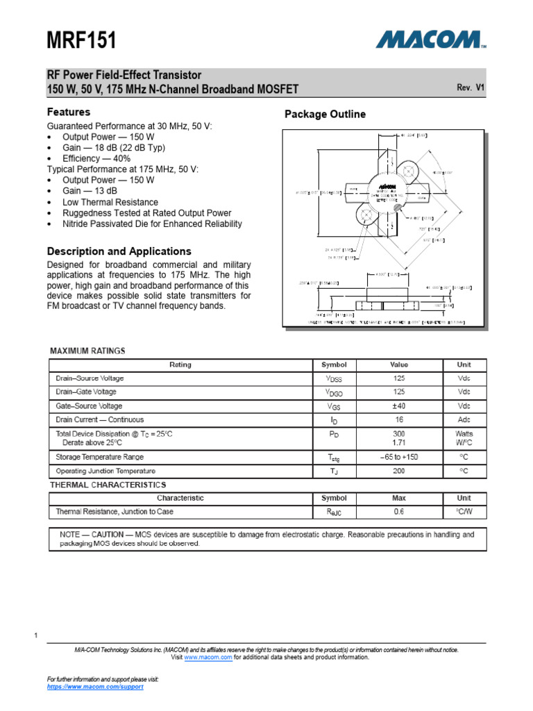 MRF151 | PDF | Field Effect Transistor | Transistor